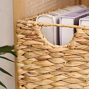 YRMT Water Hyacinth Basket Wicker Storage Baskets for Organizing Small Woven Shelf Organizer with Handles Decorative Pantry Shelf Basket 11.8" x 7.9" x 6.3"