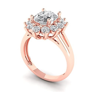 Clara Pucci 2.36 ct Oval Cut Solitaire W/Accent Halo Genuine Moissanite Wedding Promise Anniversary Bridal Ring 18K Rose Gold Size 6.5