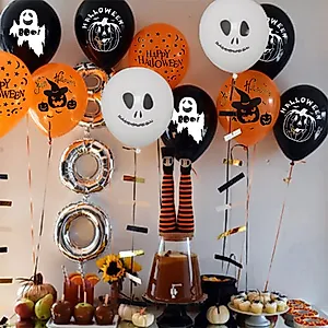Halloween Balloons Black Orange Latex Balloons, Halloween Party Balloons & Halloween Banner Decorations, Halloween Themed Latex Balloons, Halloween Decorations Set ​for Party Decorations