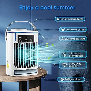 Desktop Cooling Fan - 500ml water tank Small Ac Unit - Small Portable Ac USB Charging, 3 Mist Modes, Camping Air Conditioner for Home Room Camping Car Office