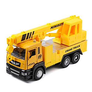 Toy Crane Truck Diecast Metal Cars Construction Truck wiht Light and Sound Pull Back Vehicles Toy Trucks for Boys Age3,4,5,6 (1PC) (Crane Truck)
