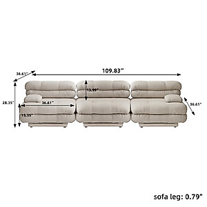 JACH Modular Sectional Couch, Double Layer Deep 3-Seat Couches, 109'' Minimalist Teddy Velvet Sectional Sofas, Convertible Sleeper Soft Sofa for Living Room Apartment (Light Brown)