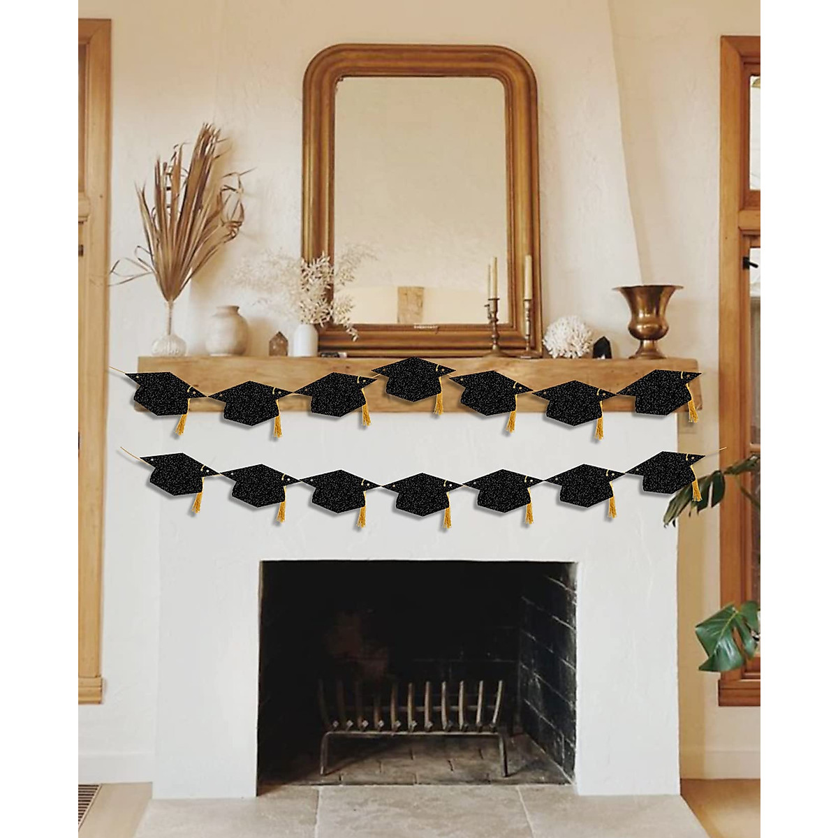 Graduation Decorations Class of 2024 Glitter Pre-Strung Congrats Grad Graduation with Tassel Party Congratulations Banner Decor College High School Graduation Party Favors Black