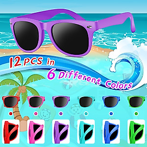 Kids Sunglasses Party Favors, 12 Pack Sunglasses Bulk for Kids with UV400 Protection in Bulk for Boys and Girls, Great Gift for Birthday Graduation Party Supplies, Beach, Pool Party Favors, Fun Gift