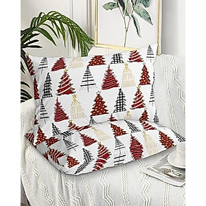 Multi Christmas Tree Pillow Covers Standard Size Set of 2 20x26 Bed Pillow, Plush Soft Comfort for Hair/ Skin Cooling Pillowcases with Envelop Closure Throw Covers Geometric Red Black Plaid Dot