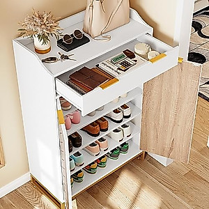 YITAHOME Shoe Cabinet Entryway with Doors, 5-Tier Shoe Storage Cabinet with Drawer, Large Capacity Wooden Shoes Rack Organizer for Entryway/Hallway/Closet & Living Room