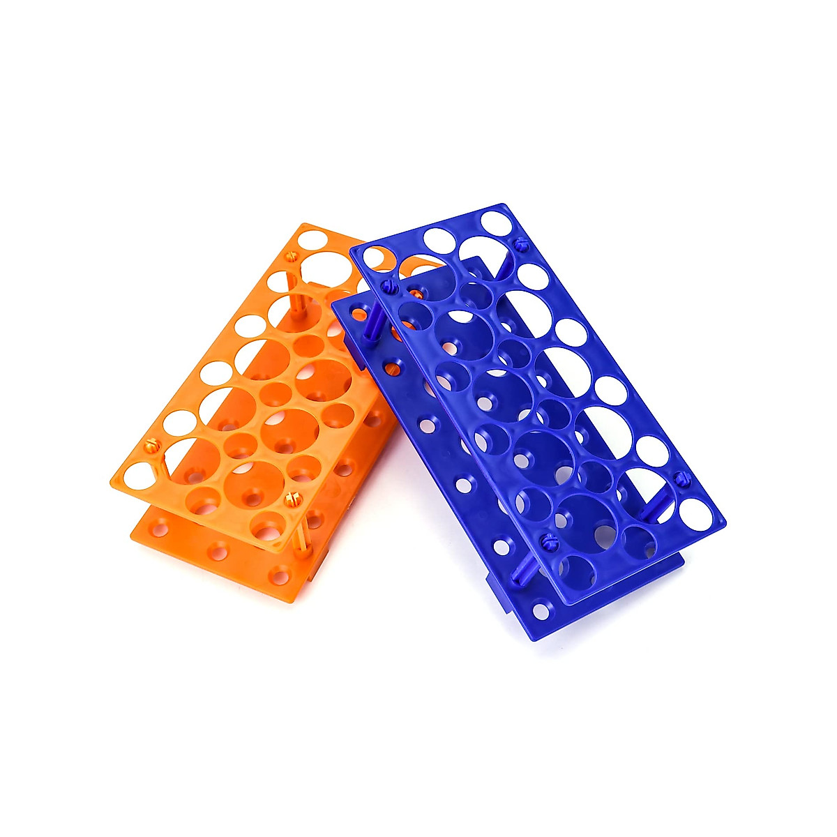 QWORK Plastic Test Tube Rack, 4 Pack Centrifuge Tube Rack Laboratory Holder for 10ml / 15ml / 50ml, 2 Blue and 2 Orange