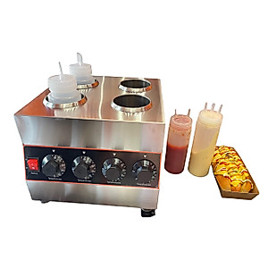 Commercial Stainless Steel Hot Chocolate Sauce Warmer Cheese Sauce Bottle Dispenser - Electric Food Sauce Warmer with 4 x 650ml Squeeze Bottles
