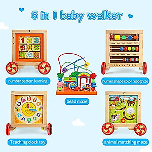 Gemileo Wooden Activity Cube Baby Push Walker for Kids Baby One 1, 2 Year Old Boy Gifts Toys Developmental Toddler Educational Learning Boy Toys 12-18 Months Bead Maze, First Birthday Gifts