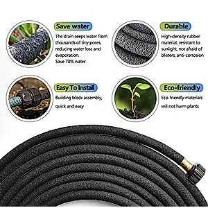 Holldoor Soaker Hose 100 Ft for Garden Beds with Soaker Hose Fittings, 1/2’’ Diameter Soaker Hose for Garden, 70% Water Saving Drip Hoses for Lawn, Landscaping, Garden(100 FT)