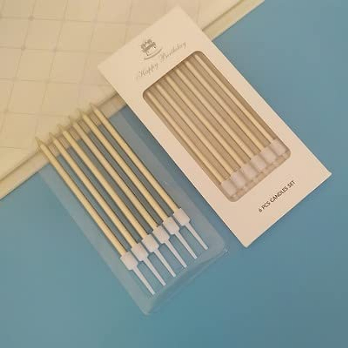 24 Count Birthday Candles,Long Thin Metallic Cake Candles,Cake Decorations for Birthday Party,Wedding,Party Candles (Champagne)