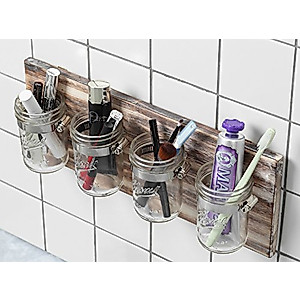 HOMKO Mason Jar Organizer - Farmhouse Bathroom Decor Storage - Office Kitchen Decorative Hanging Wall Organizer (Rustic Brown)