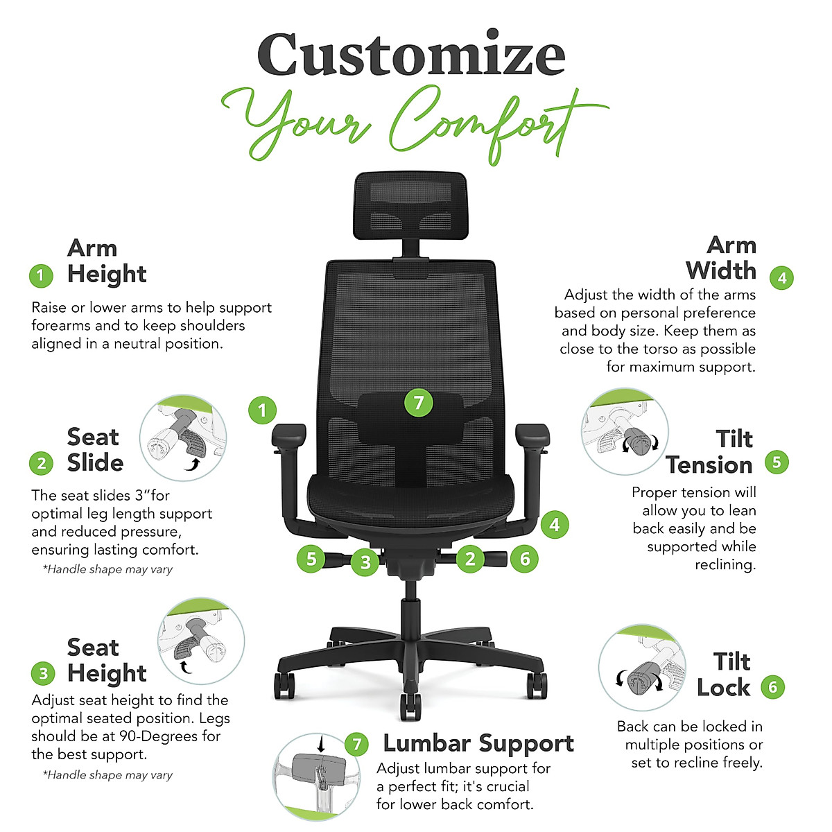 HON Ignition 2.0 Ergonomic Office Chair with Headrest - High Back Mesh Office Chair, Adjustable Lumbar Support, Armrests, Synchro-Tilt Recline - Home Office Desk Chair Comfortable for Long Hours