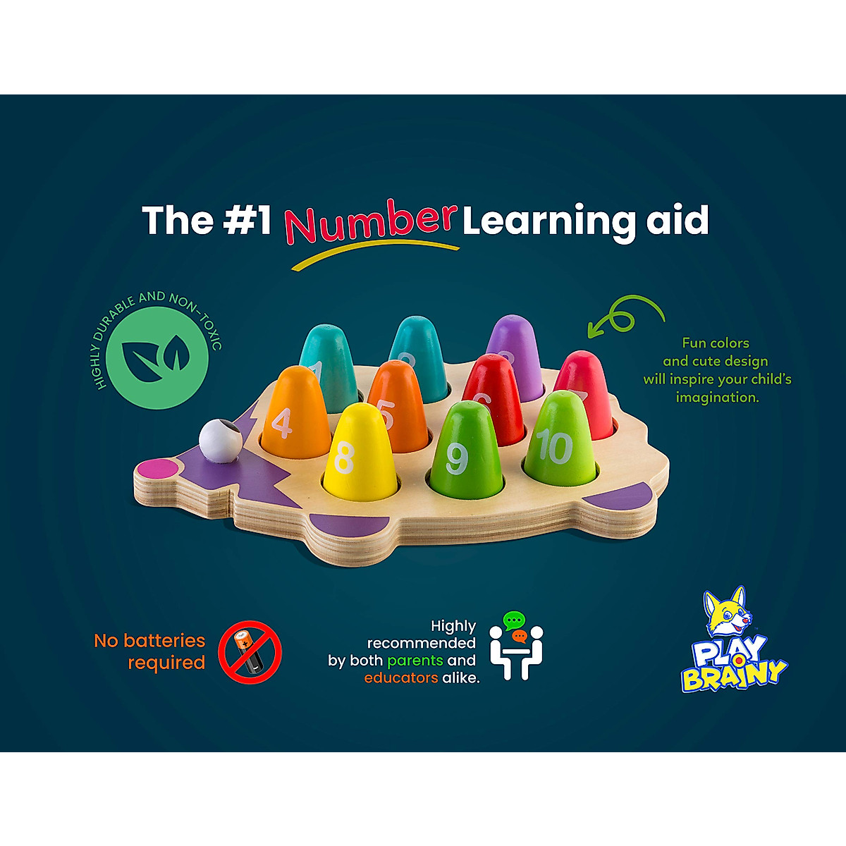 Play Brainy™ Fun, Kid-Friendly and Math Educational- Easy Number Game-Toddler Puzzle- 3D Baby Animal Hedgehog Puzzle- STEM Montessori Learning Toy- Ideal for Baby, Toddler, and Kids.