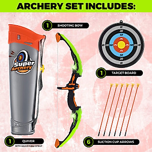 ToyVelt Kids Bow and Arrow Set - LED Light Up, Archery Set Comes with 6 Suction Cup Arrows, Target & Quiver, Indoor and Outdoor Toys for Children Boys Girls, Best Gift (Bow and Arrow for Kids)
