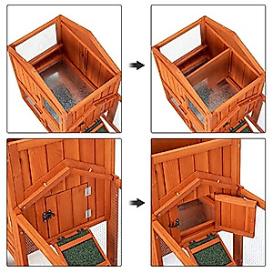 56''L Chicken Coop Rabbit Hutch, Indoor Outdoor Large Wooden Bunny Rabbit Hutch Hen Cage with Ventilation Door, Removable Tray & Ramp for Small to Medium Animals