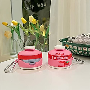 Compatible with Samsung Galaxy Buds2 pro/Buds Live/Buds pro/Buds 2 Charging Box,3D Pink Strawberry Flavor Juice Milk Drink Bottle Silicone Earphone case with Hook