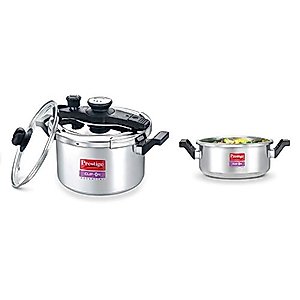 Prestige Clip-On Essential Combi Pack 5L + 3 L Aluminium Pressure Cooker with 1 Lid and a Glass Lid