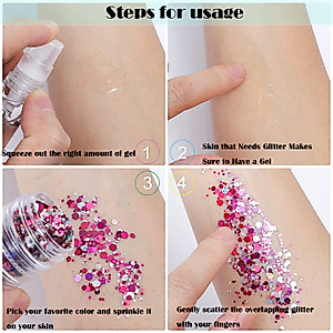 Body Glitter+Gel Kit,JASSINS Holographic Face Glitter,7 Style Fine Glitter for Art Nail,Hair, Eye,Eyeshadow Makeup.(Color-1)