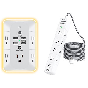 Outlet Extender with Night Light and Surge Protector with USB Bundle