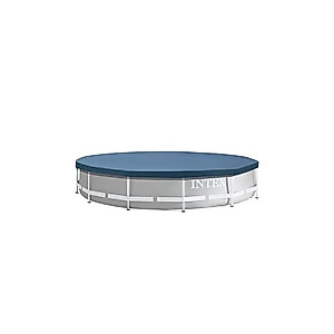 INTEX 28031E Pool Cover: For 12ft Round Metal Frame Pools – Includes Rope Tie – Drain Holes – 10in Overhang – Snug Fit