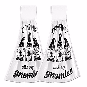 Lhammer Camping Gnomes Kitchen Towels Summer Gnomies Hanging Hand Towels for Bathroom Decor 2 Pack Beach Fingertips Tie Towels with Loop 12"x17"