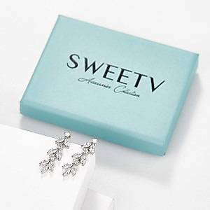 SWEETV Cubic Zirconia Wedding Earrings for Brides Bridesmaids, Elegant Marquise Bridal Dangling Earrings, Crystal Drop earrings for Women Jewelry Gifts, Silver