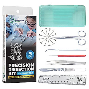DR Instruments 61936PCT Precision Dissection Kit - 25-Piece Biology Kit - 8 Stainless Steel Instruments - Extra Blades & T-Pins - Biology Students & Faculty - Autoclavable Case in Assorted Colors