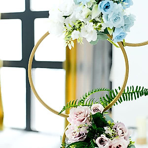 Efavormart 3ft 4-Tier Gold Metal Hoop Pillar Flower Stand, Wreath Wedding Arch Table Centerpiece