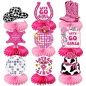 Refavor Lets Go Girls Bachelorette Party Decorations - 9pcs Disco Cowgirl Decorations Honeycomb Centerpiece Pink Bachelorette Party Decorations Disco Western Cowgirl Party Decorations Girls