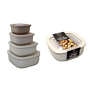 Set of 4 BPA-Free Square Food Storage Containers Vented Lids Assorted Sizes, Microwave & Freezer Safe Nesting Design for Leftovers Meal Prep Fridge Organization Dry Grains (Ivory)