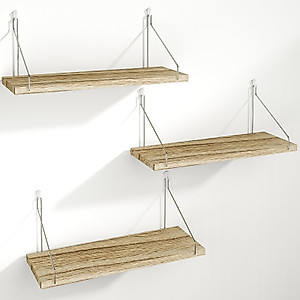 Fixwal Floating Shelves for Wall No Drilling, 3pcs Renter Friendly Shelves Adhesive Shelves No Screws for Living Room Bedroom Bathroom Kitchen (Large)