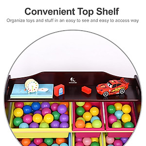 KRAND Toy Storage Organizer for Kids 100% Pine Solid Wood Kids Toy Organizer with Thick Anti-Break Storage Bins (Espresso)