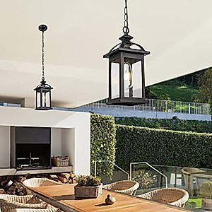 Darkaway Outdoor Pendant Light Fixture Lantern, Hanging Porch Light with Glass Aluminum Outdoor Pendant Lights for Porch, Patio, Entryway (1 Pack, Black)