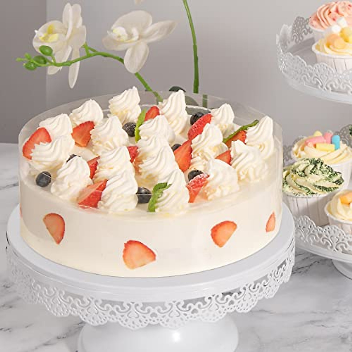 ALEDO White Cake Stand 5 Pcs, Dessert Table Display Set Metal Antique-inspired with Cake Pop Stand, Cupcake Tower, Treats Candy Station for Wedding Birthday Party Baby Shower Celebration Holiday Décor