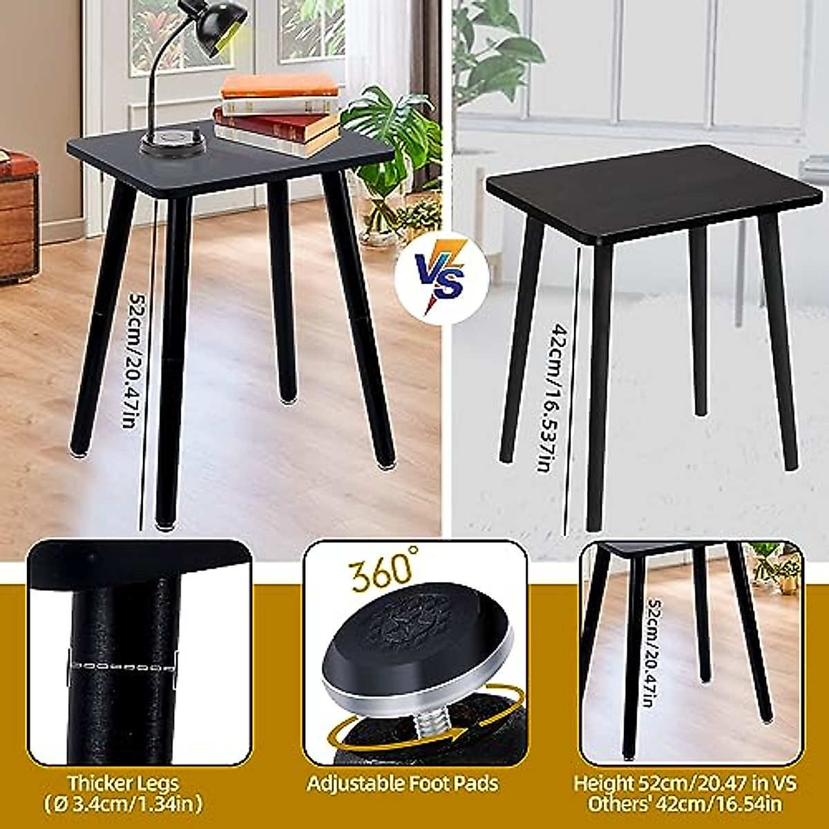 Yawinhe Side Table 2-Tier end Table,Nightstand with Storage Shelf,Modern Wooden Side Table Bedside Table,Suitable for Living Room, Bedroom, Balcony (First Floor/(1-Pack), Black)