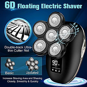 Head Shaver for Bald Men,6-in-1 Electric Shaver for Bald Head 6D Wet/Dry Waterproof Mens Electric Razor Skull Head Shavers Mens Grooming Kit Cordless Rechargeable Face Head Shaving Rotary Shaver