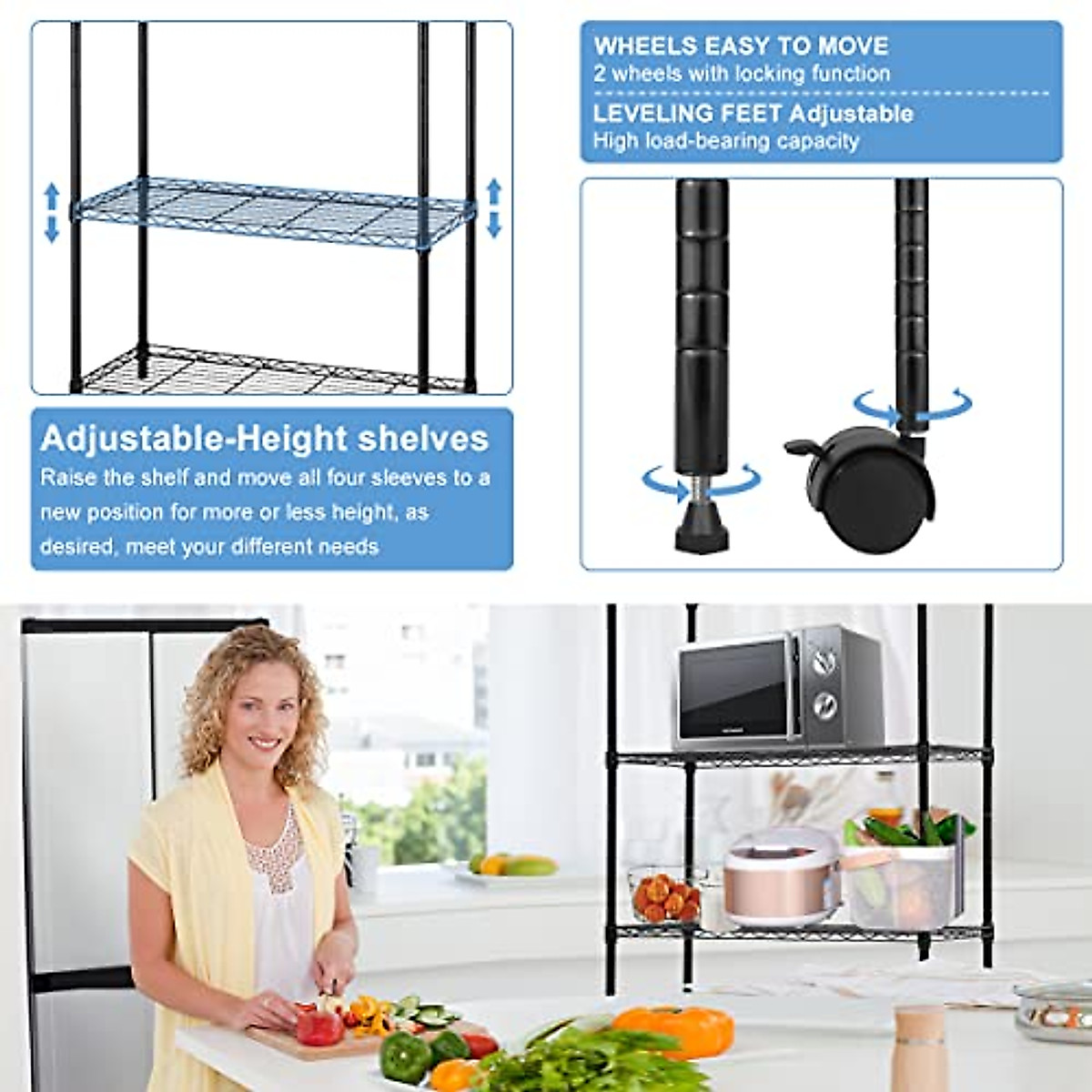Dlewmsyic Wire Shelving with Wheels, 5 Layer 750 Lbs Capacity 60" Hx30 Lx14 W Metal Storage Shelf, Black