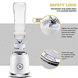 Geniuslix Personal Blender for Smoothies & Shakes - Portable Mini Smoothie Blender with BPA-Free 2 Travel Bottles 20 oz with Lids, 2 Speed Manual Control & Pulse Function, 6 Stainless Steel Blades for Crushing Ice - 300 Watts.