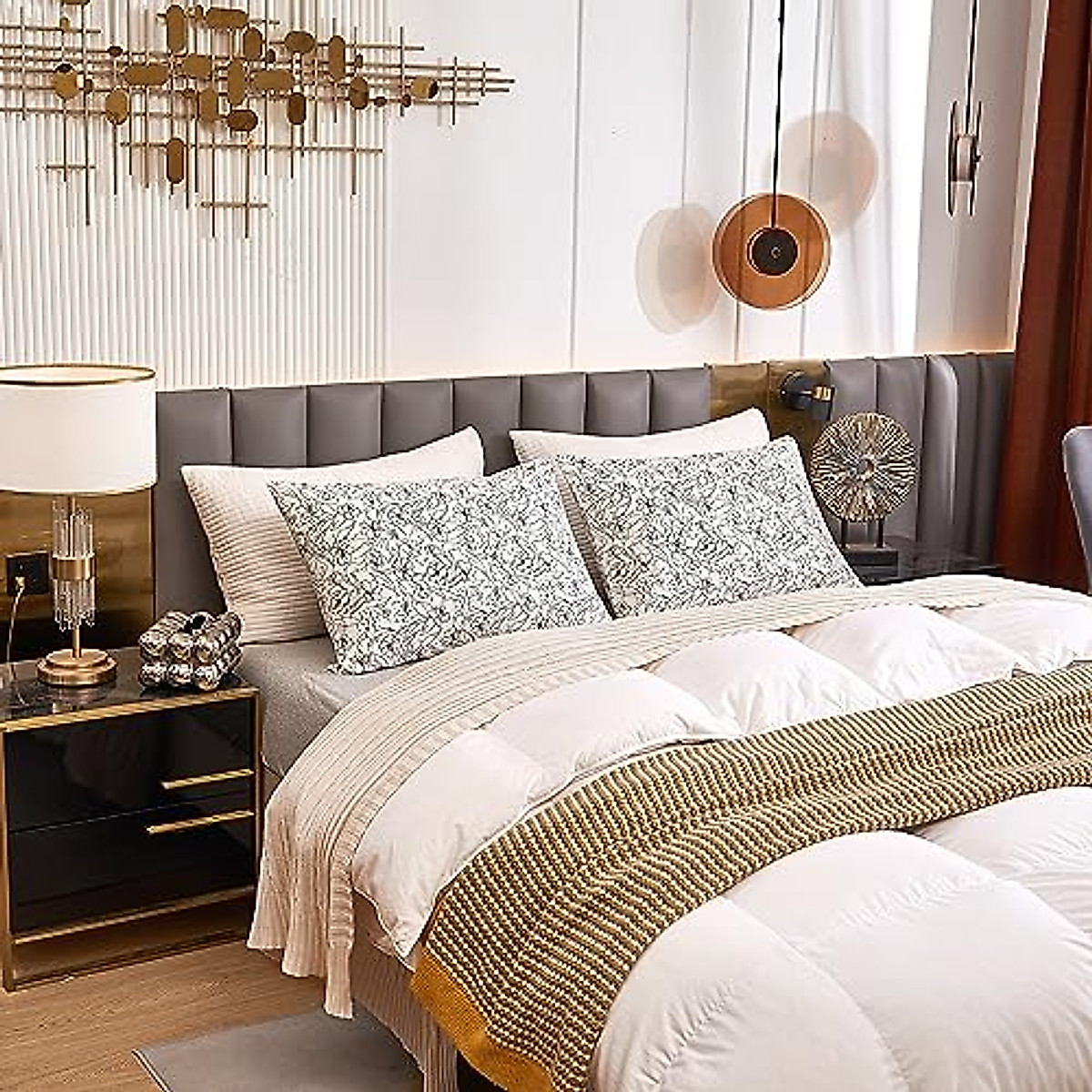 ECOCOTT 2 Pack Pillowcase Standard Size with White & Black Floral Pillow Cases Set, 100% Cotton Standard Pillow Covers Envelope Closure (Standard, 20"x26")