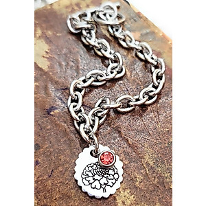 October Birthstone Marigold Flower Charm Bracelet with Birth Month Simple Dainty Gift for Her Mom Daughter