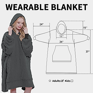 Easy-Going Oversized Wearable Blankets, Cozy and Plush Jacquard Flannel Hoodie Blanket with Front Pocket, Adults, Dark Gray