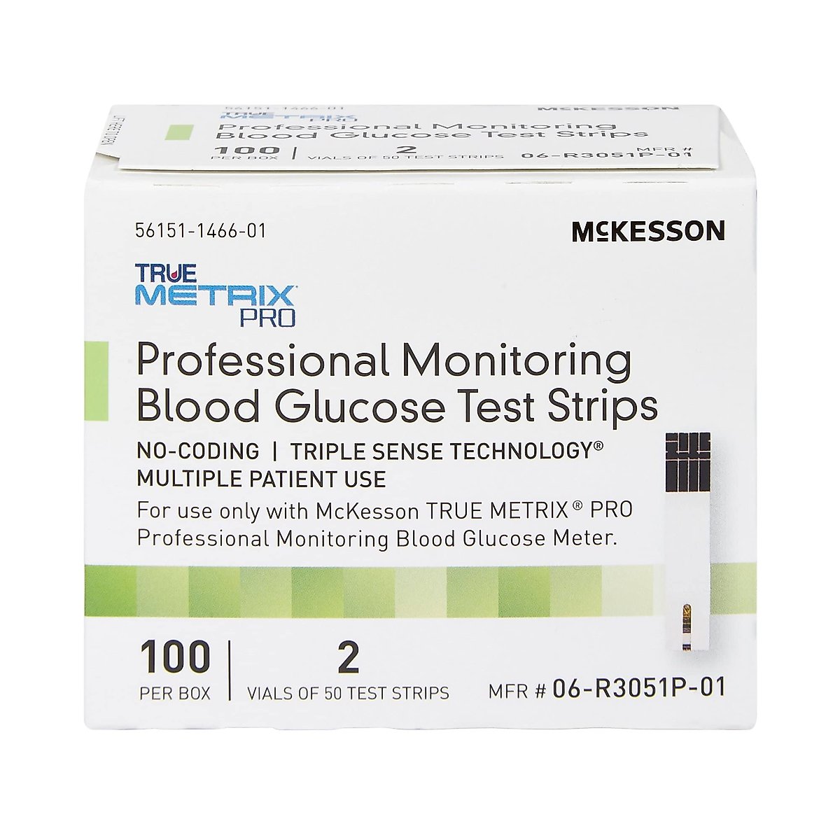 McKesson TRUE METRIX PRO Professional Monitoring Blood Glucose Test Strips - No Coding, Triple Sense Technology, Multiple Patient Use - Vials of Strips, 100 Strips, 1 Pack