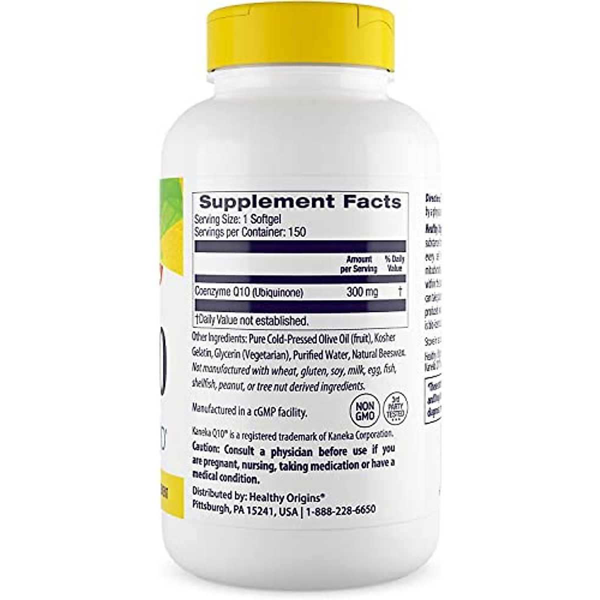 Healthy Origins CoQ10 (Kaneka Q10), 300 mg - Heart Health & Energy Supplement - Gluten-Free & Non-GMO Supplements - 150 Softgels