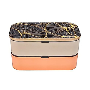 Golden Leaf Adult Lunch Box, Bento Box, With Cutlery Set Of 3, 2 Compartments, Rectangular, Lunch Box For Adults