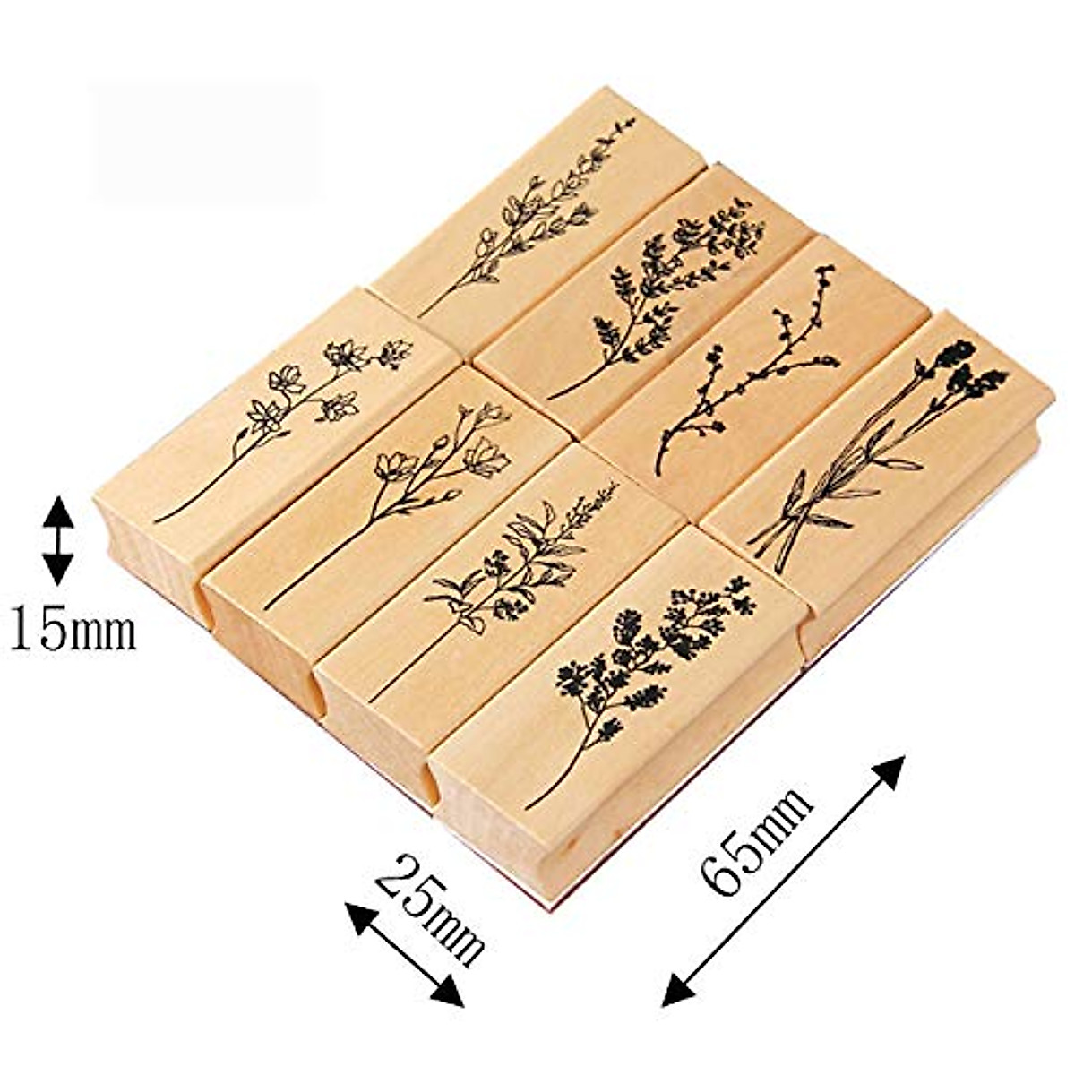 Yansanido Pack of 8 Pcs Plant and Flower Shape Wooden Rubber Stamps 2.5 Inch x 1 Inch x 0.6 Inch for DIY Craft Card and Photo Album (8Pcs Plant & Flower-02)