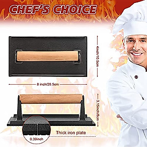 3 Pack Cast Iron Grill Press Bacon Press 8 x 4 Inch +Glove+ Pre Seasoned Burger Press Sandwich Press Meat Press for Griddle, BBQ, Burgers, Bread, Steaks