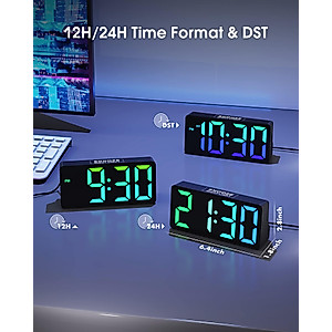 Mesqool Dynamic RGB Clock with Large Display Big Bold Numbers,Super Loud Alarm Clock for Bedroom,Heavy Sleepers,USB Charger,Snooze,Ambient Light,Dimmer,Small Bedside Desk Shelf Digital Clock for Teens