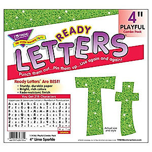 Trend Enterprises Sparkle Playful Combo Ready Letters (216 Piece), 4", Lime