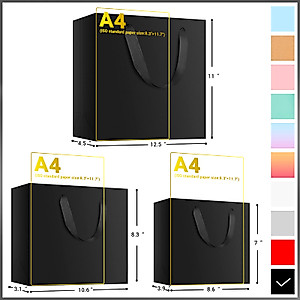 EUSOAR Gift Wrap Bags Bulk, 30pcs Black Heavy Duty Reusable Craft Handle Kraft Bags with 3 sizes, Recyclable Shopping Bags for Boutique, Grocery, Retail, Business, Party Favor, Birthdays